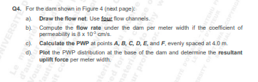 Solved VERS Q4. For the dam shown in Figure 4 (next page) | Chegg.com