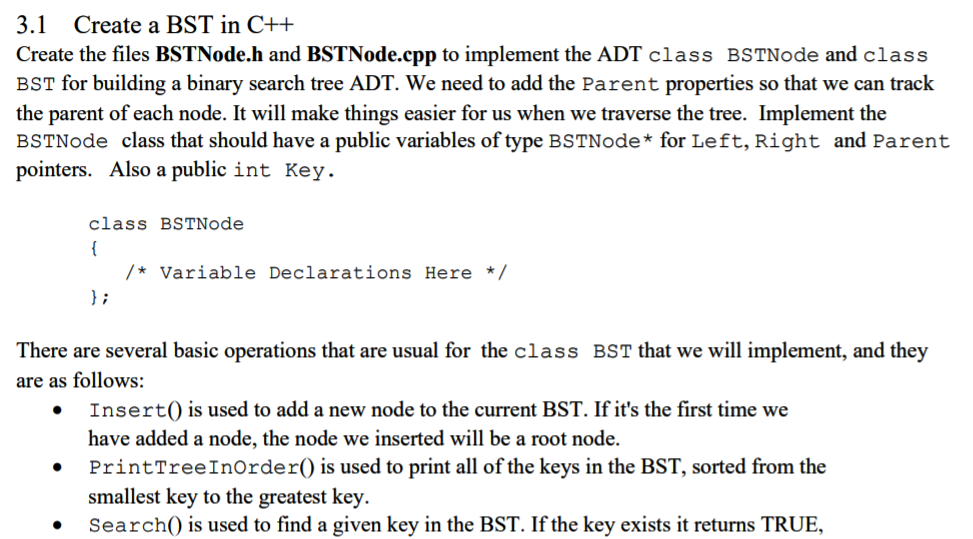 Solved 31 Create A Bst In C Create The Files Bstnodeh 