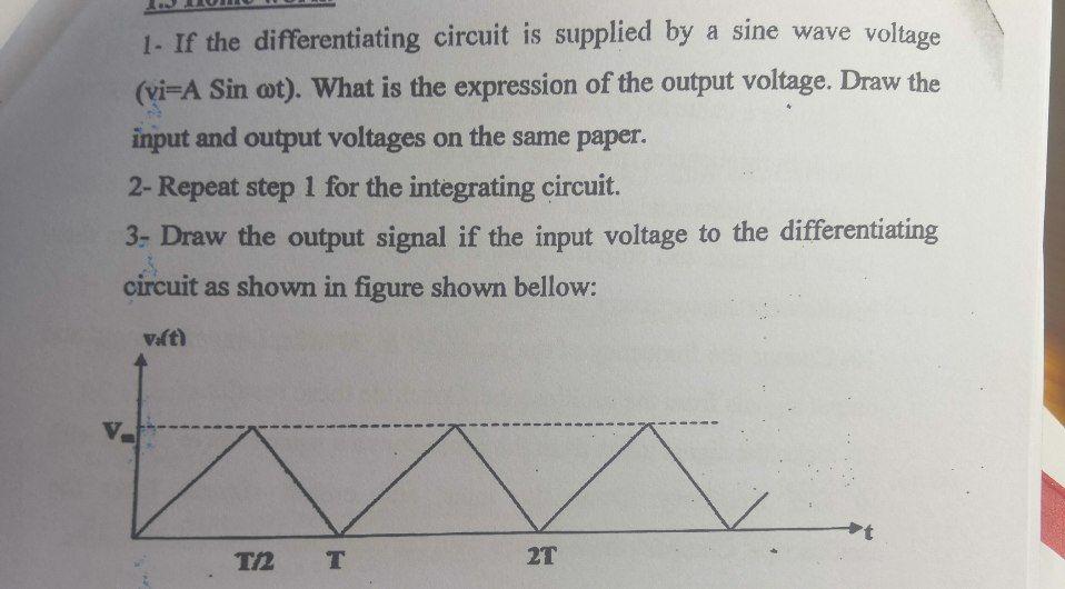 Solved 1. If the differentiating circuit is supplied by a | Chegg.com