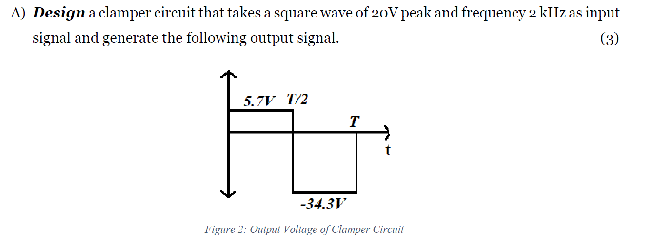 Solved A Design A Clamper Circuit That Takes A Square Wave