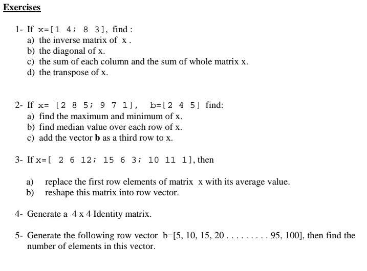 Solved Exercises 1- If x=(1 4; 8 3], find : a) the inverse | Chegg.com