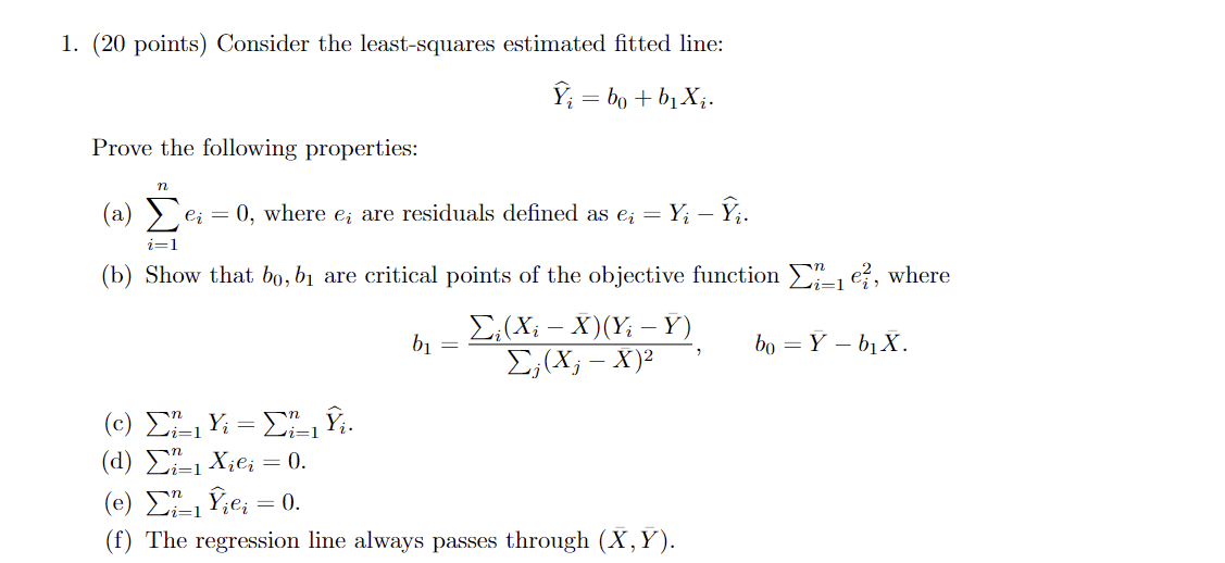 Solved 1. (20 points) Consider the least-squares estimated | Chegg.com