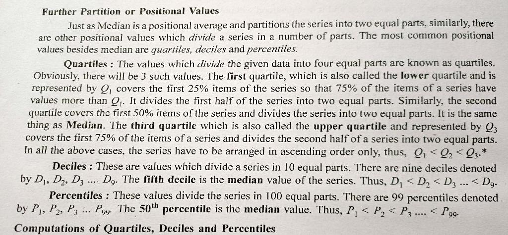 Solved Further Partition or Positional Values Just as Median | Chegg.com