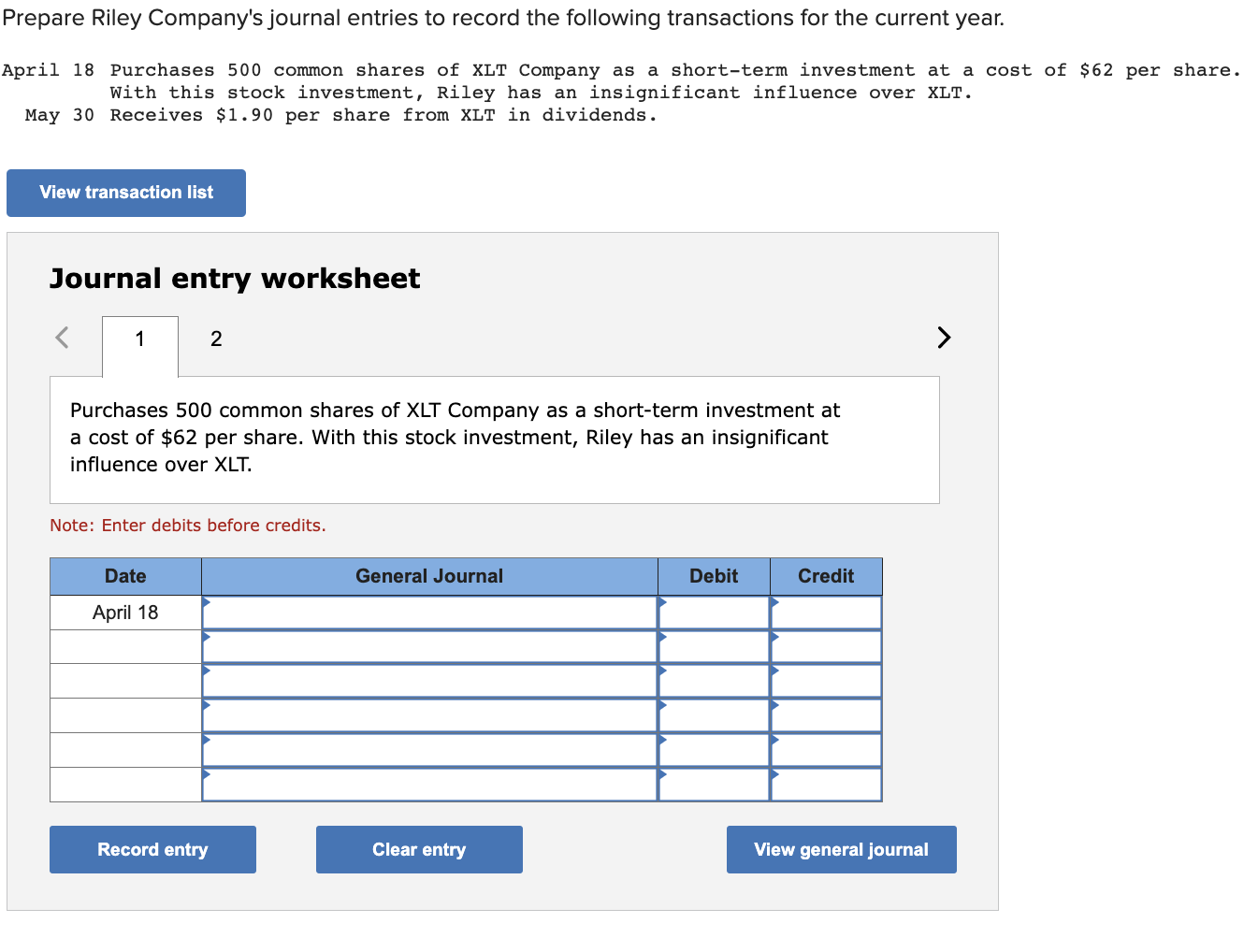 Solved Prepare Riley Company's journal entries to record the | Chegg.com