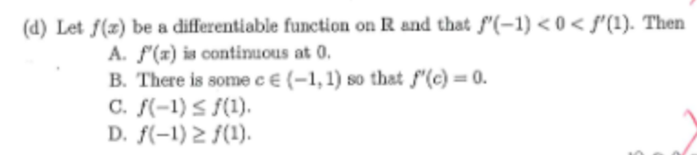 Solved (d) ﻿Let f(x) ﻿be a differentiable function on R ﻿and | Chegg.com