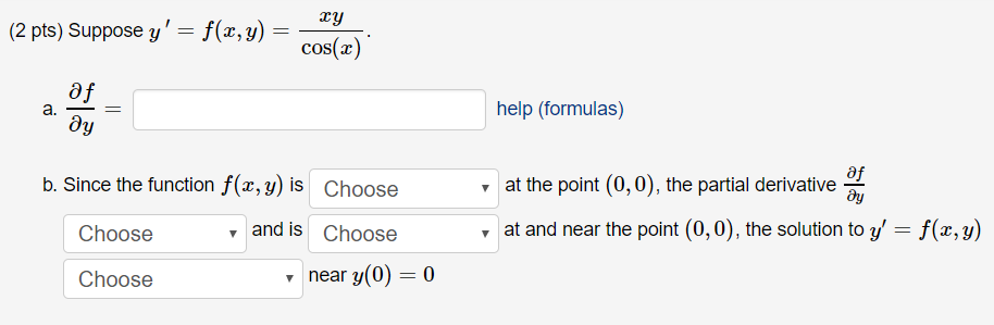 Suppose Y′ F X Y Xycos X ∂f∂y Help Formulas