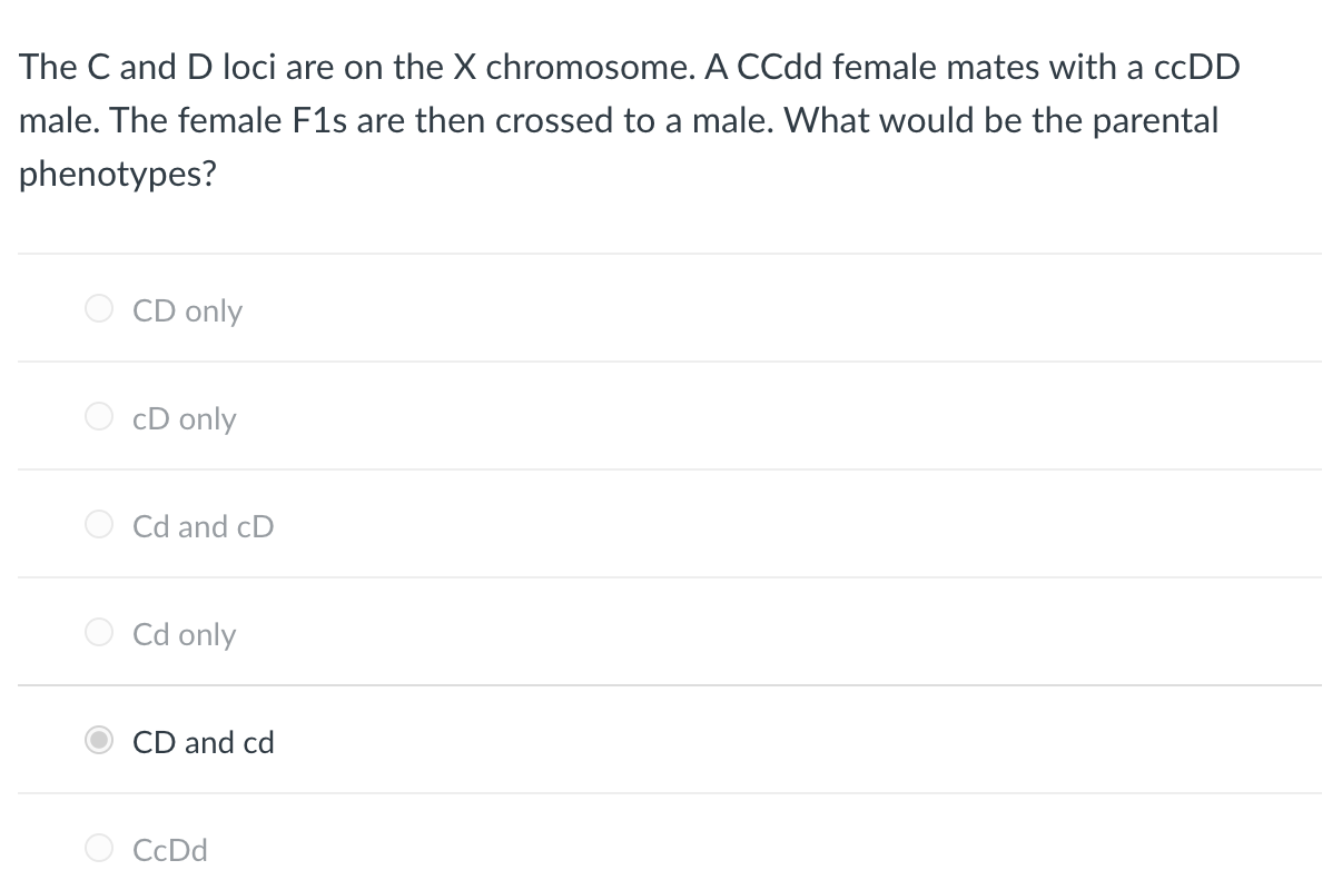 Solved The C and D loci are on the X chromosome. A CCdd | Chegg.com