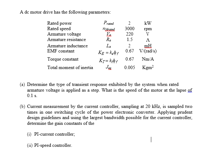 Solved A dc motor drive has the following parameters: (a) | Chegg.com