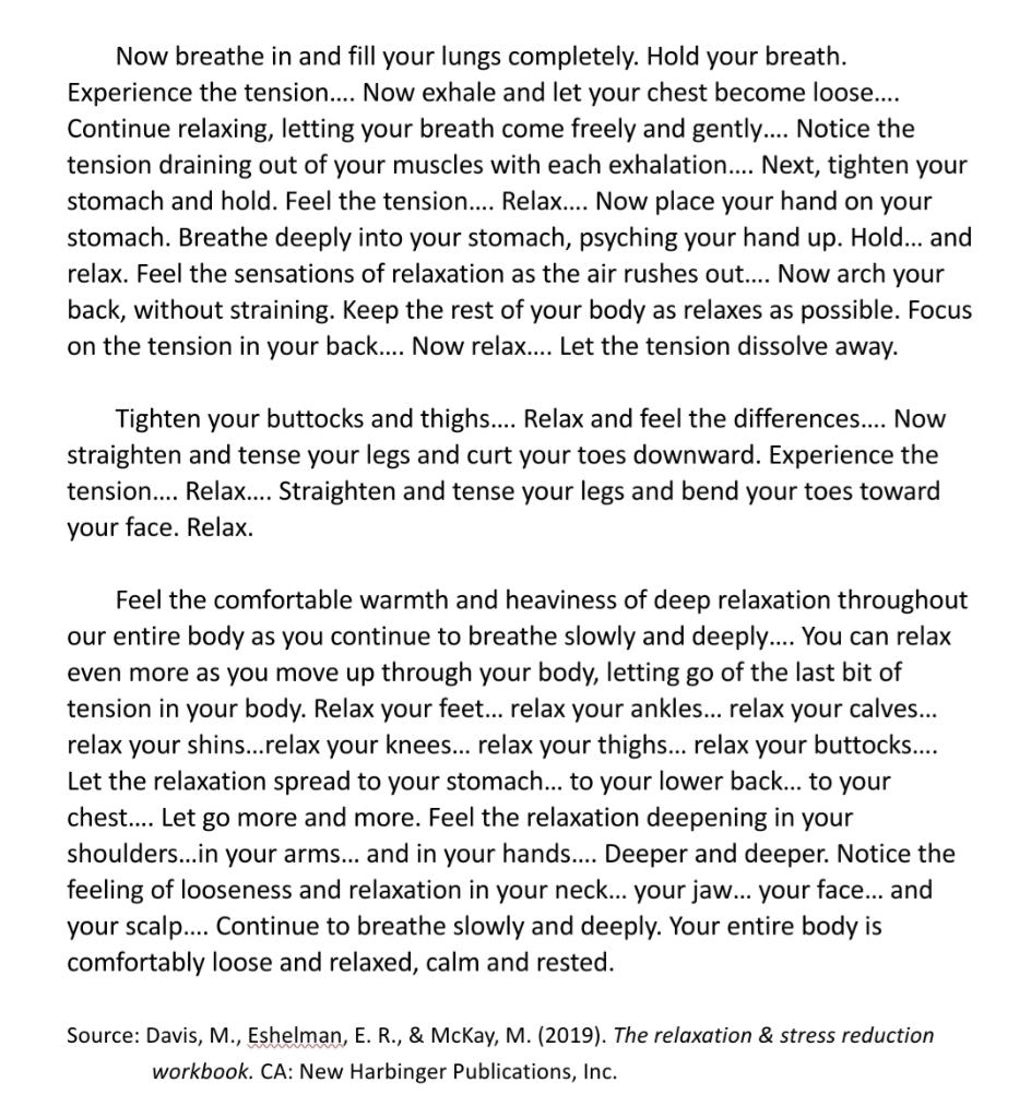 Solved Progressive Muscle Relaxation Basic Procedure - a | Chegg.com