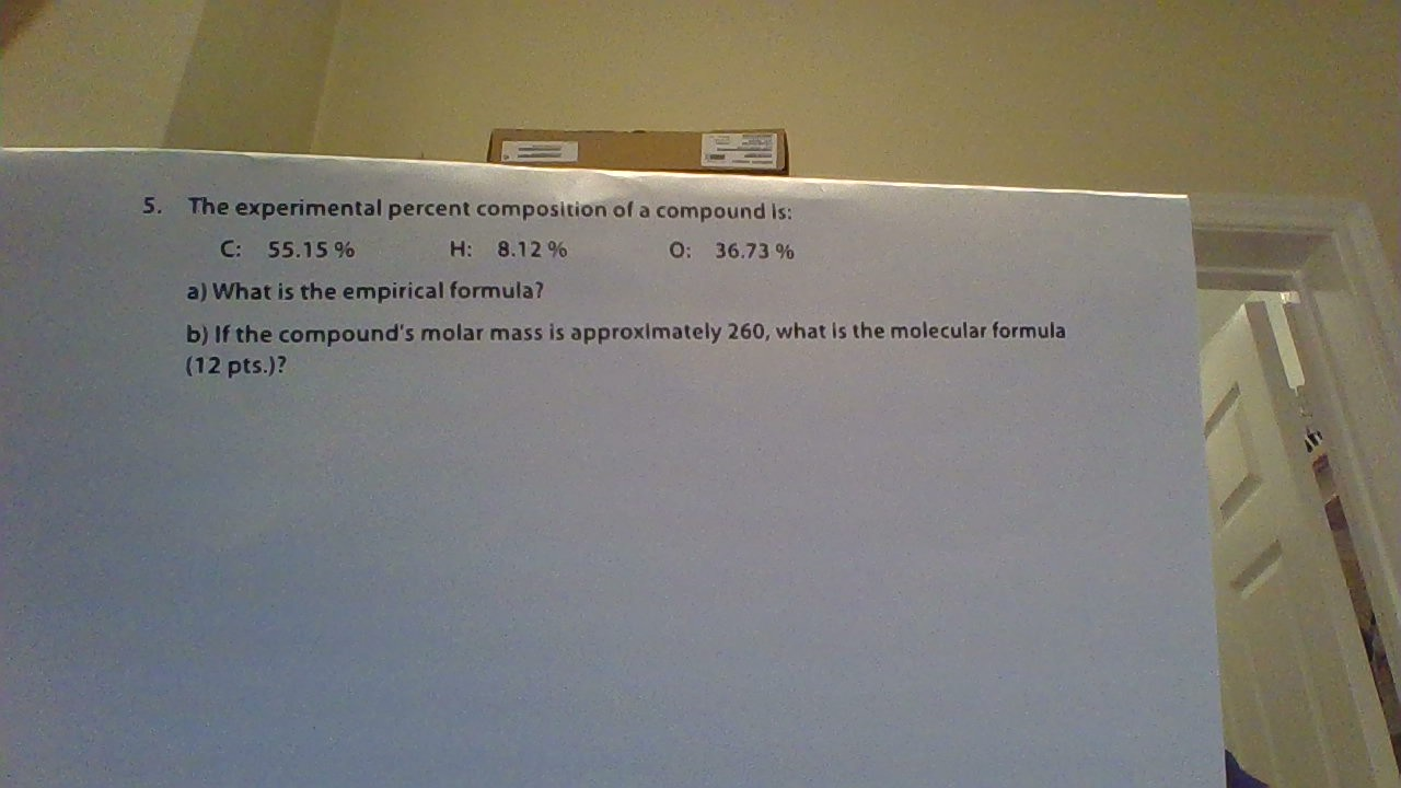 Solved 5. The experimental percent composition of a compound | Chegg.com