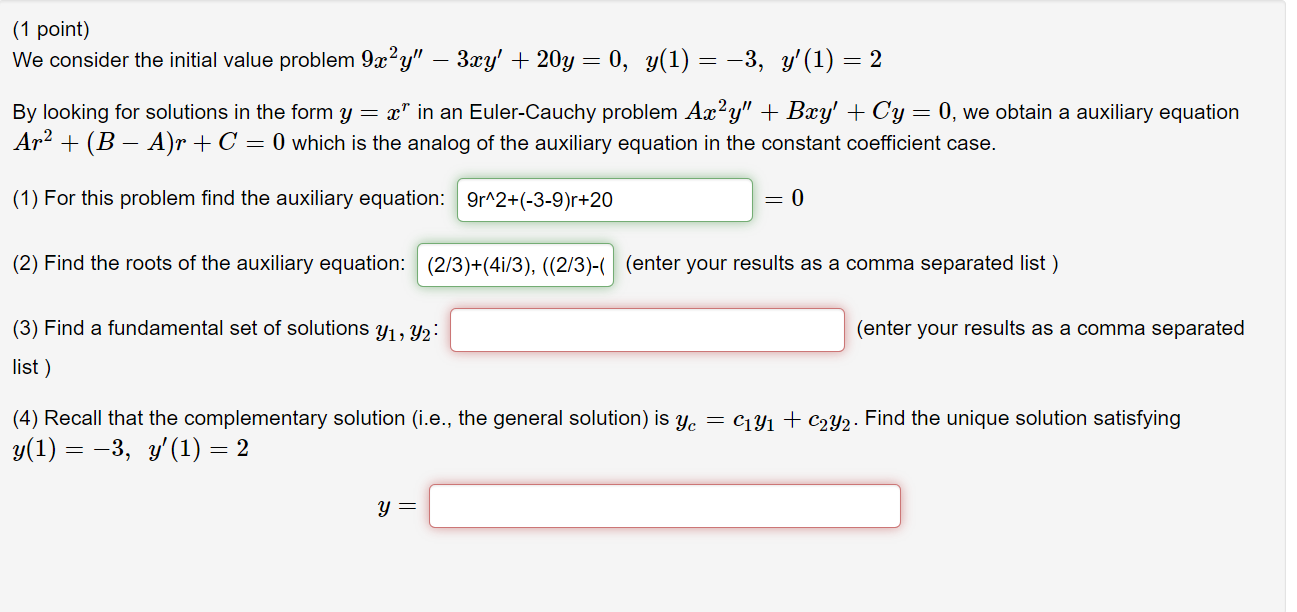 Solved (1 point) We consider the initial value problem | Chegg.com