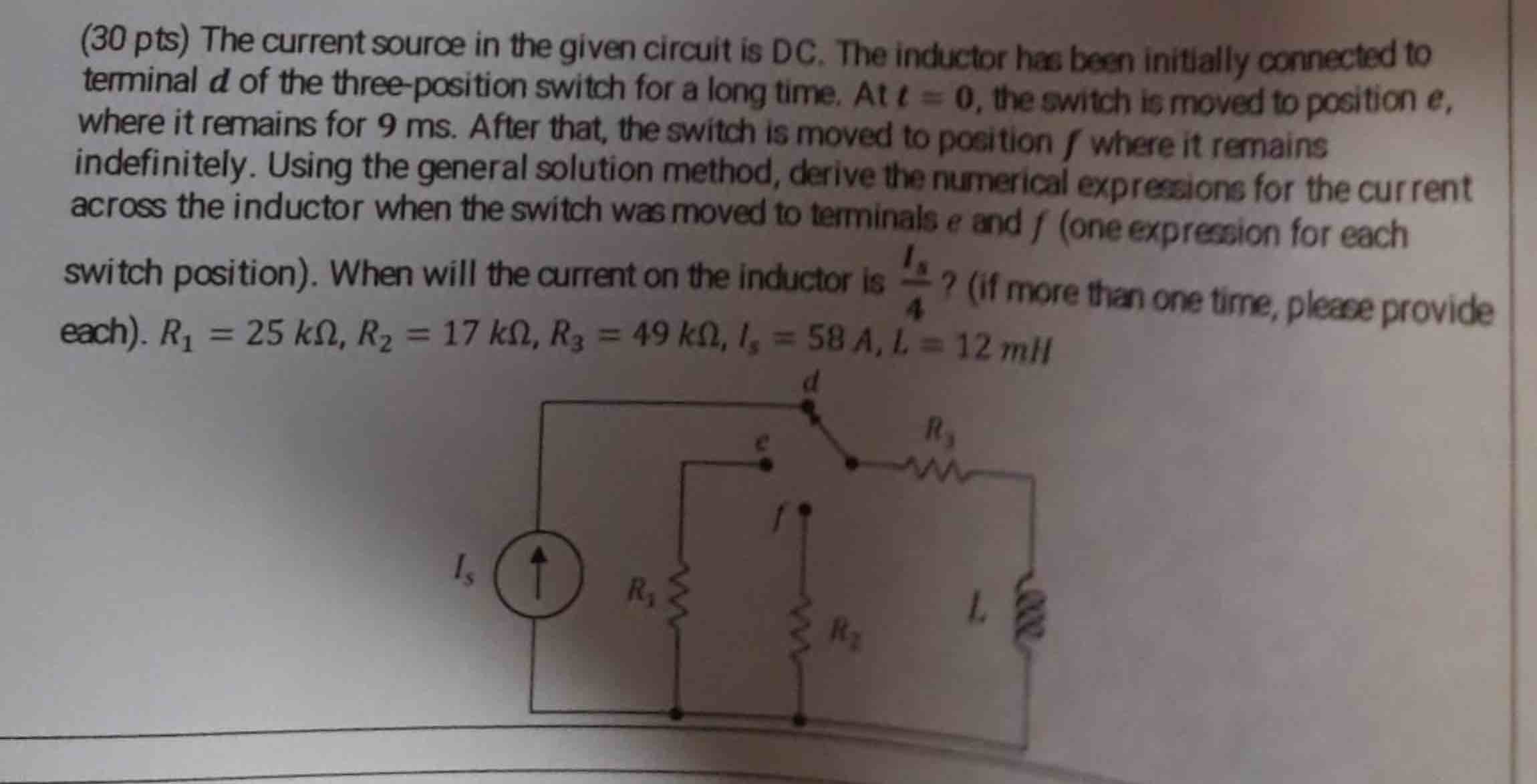 Solved (30 pts) ﻿The current sourœe in ﻿the given circuit | Chegg.com