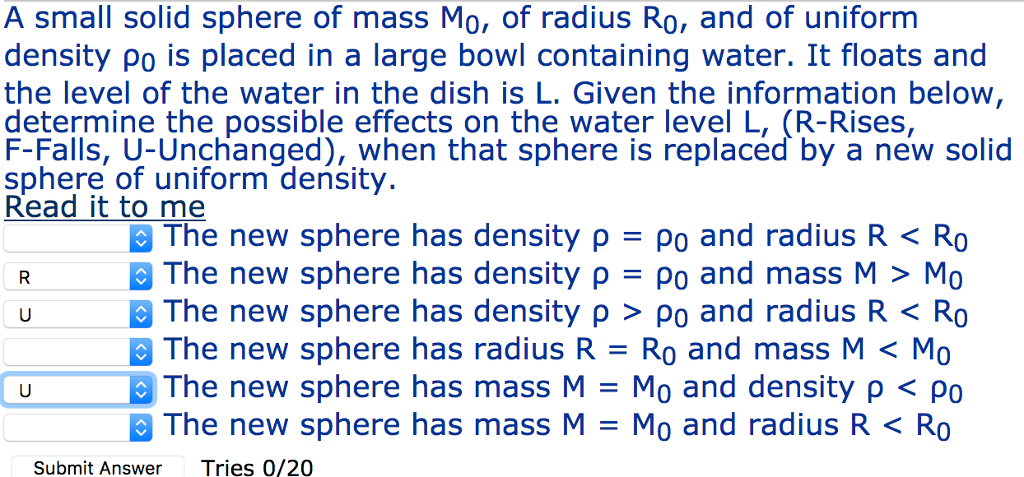 Solved A small solid sphere of mass Mo, of radius Ro, and of | Chegg.com