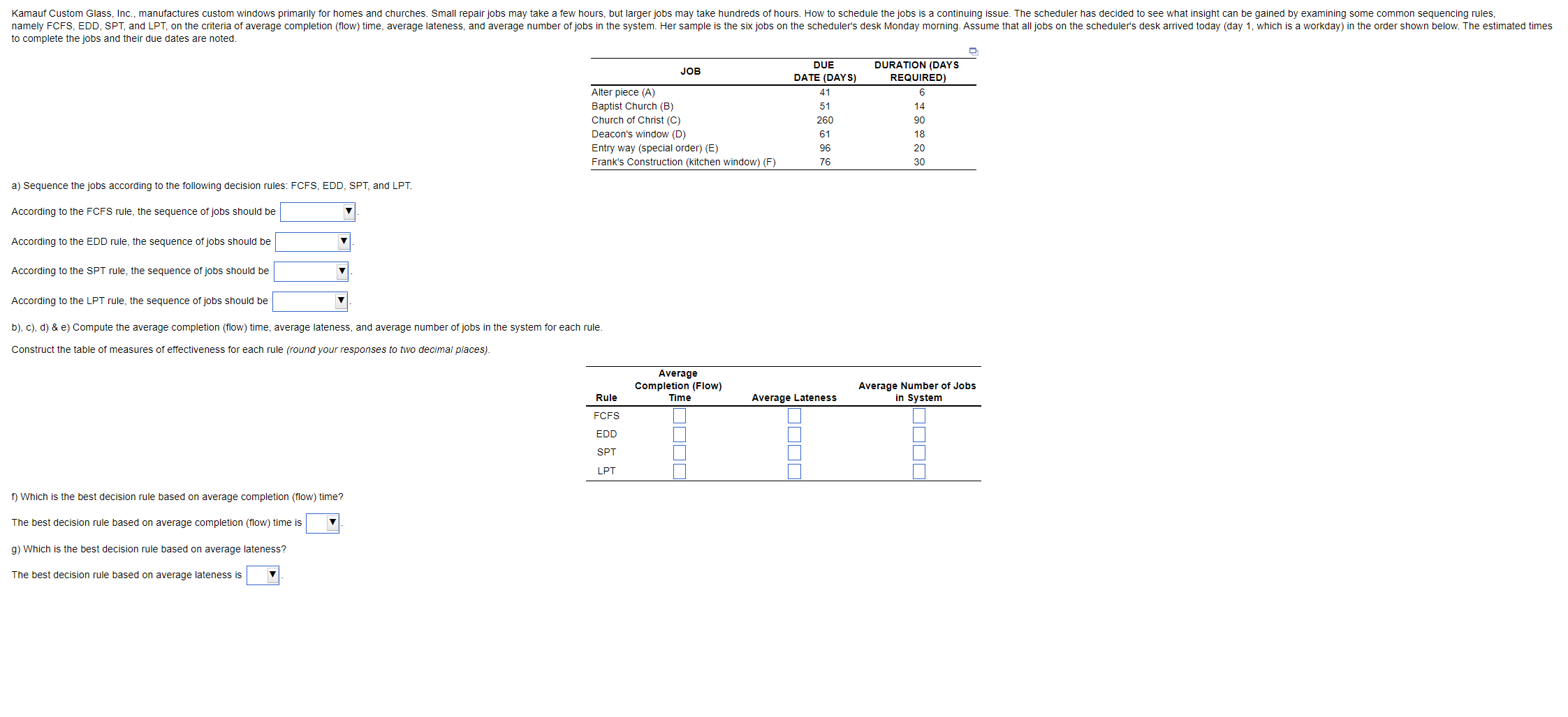 Solved a) Sequence the jobs according to the following | Chegg.com