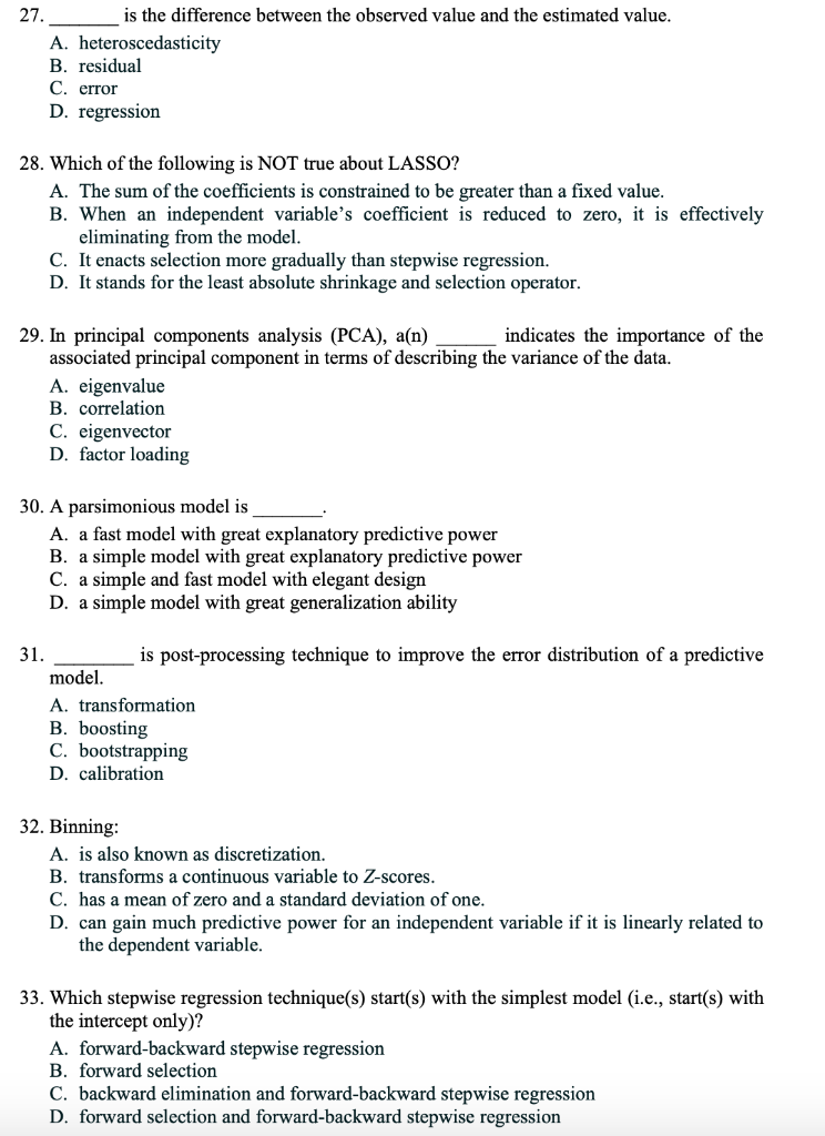 Solved 27. is the difference between the observed value and | Chegg.com