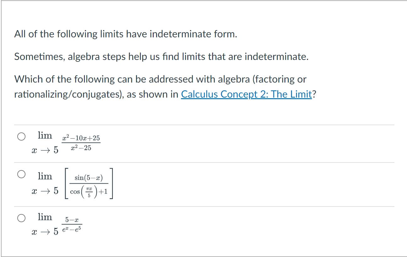 Solved All of the following limits have indeterminate form. | Chegg.com