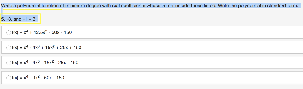 Solved Write a polynomial function of minimum degree with | Chegg.com