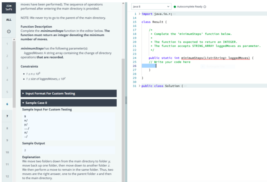 Solved 22 left Autocomplete Ready 1 > import java.io.*; 6. | Chegg.com