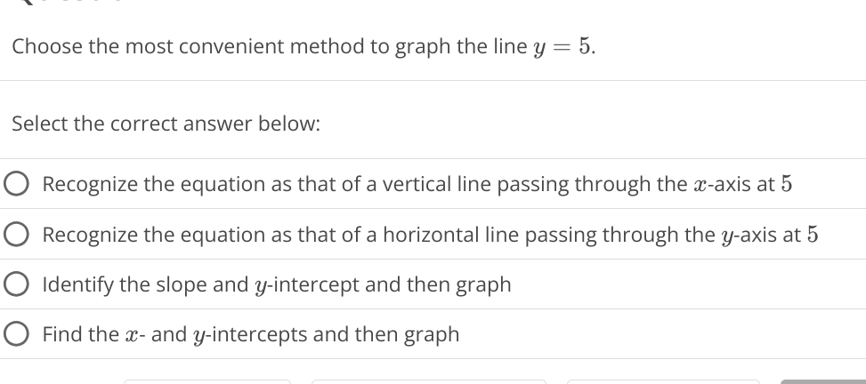 Solved Choose the most convenient method to graph the line | Chegg.com