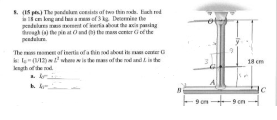 Solved (15 pts.) The pendulum consists of two thin rods. | Chegg.com