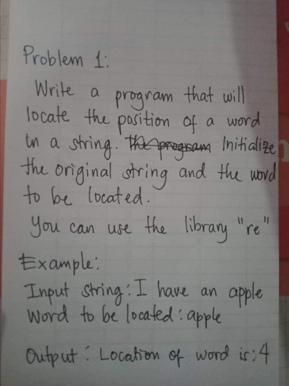 Solved Problem 1: Write a locate the position of a word а | Chegg.com