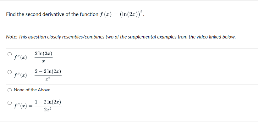 Solved Find the second derivative of the function | Chegg.com