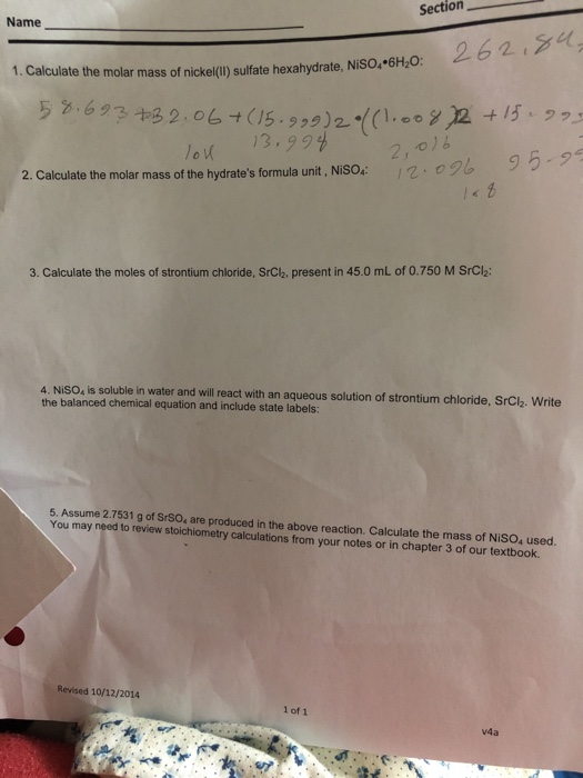 Solved Section Name 1. Calculate the molar mass of nickel() | Chegg.com