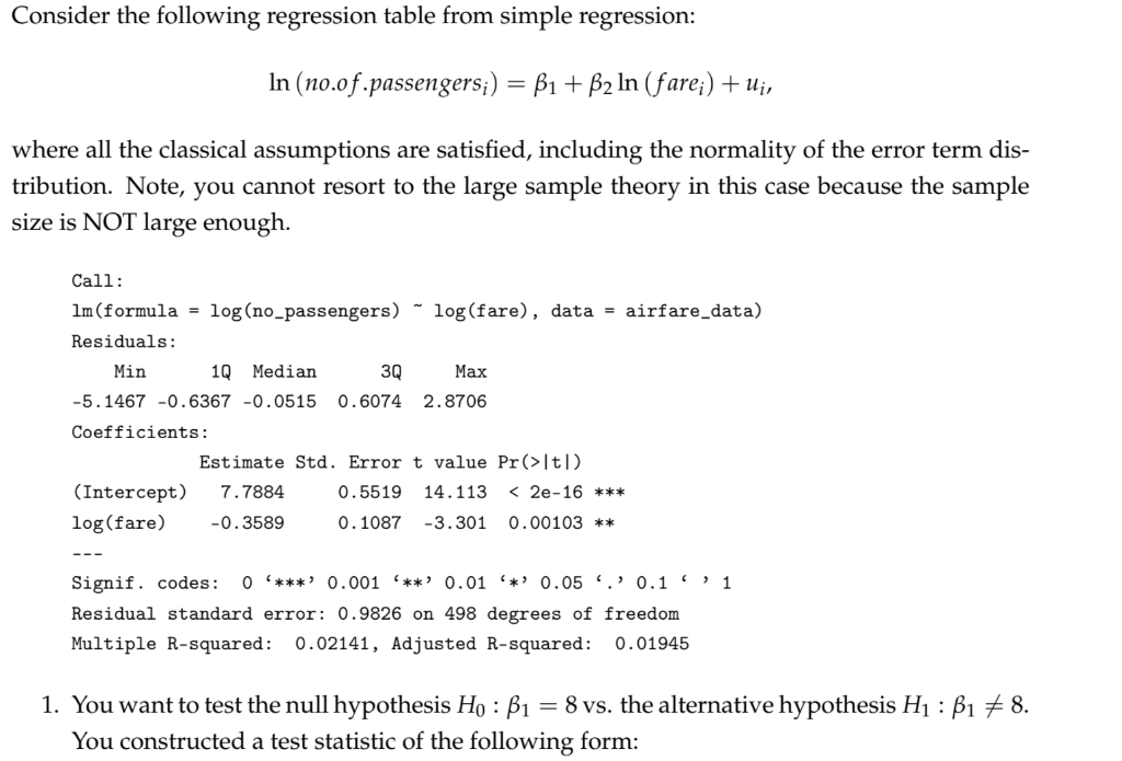 Solved Consider the following regression table from simple | Chegg.com