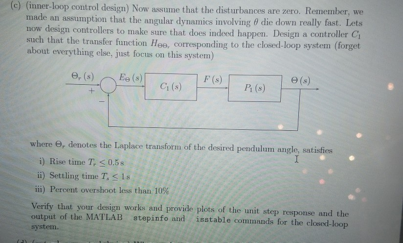 c) (inner-loop control design) Now assume that the | Chegg.com