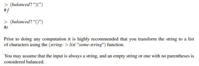 Solved Write a function balanced? that takes a string as | Chegg.com