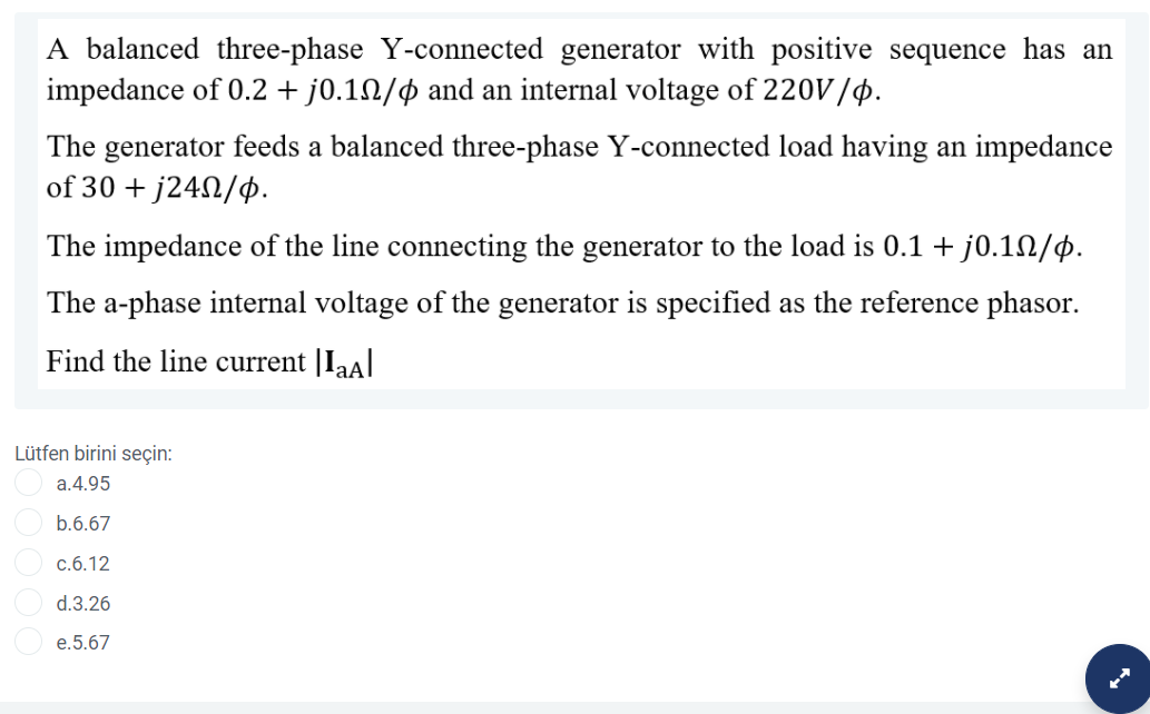 Solved A balanced three-phase Y-connected generator with | Chegg.com
