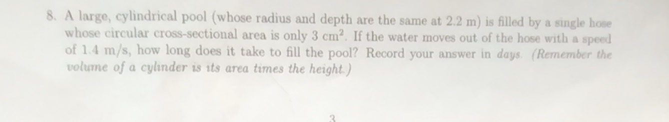 Solved A large, cylindrical pool (whose radius and depth are | Chegg.com