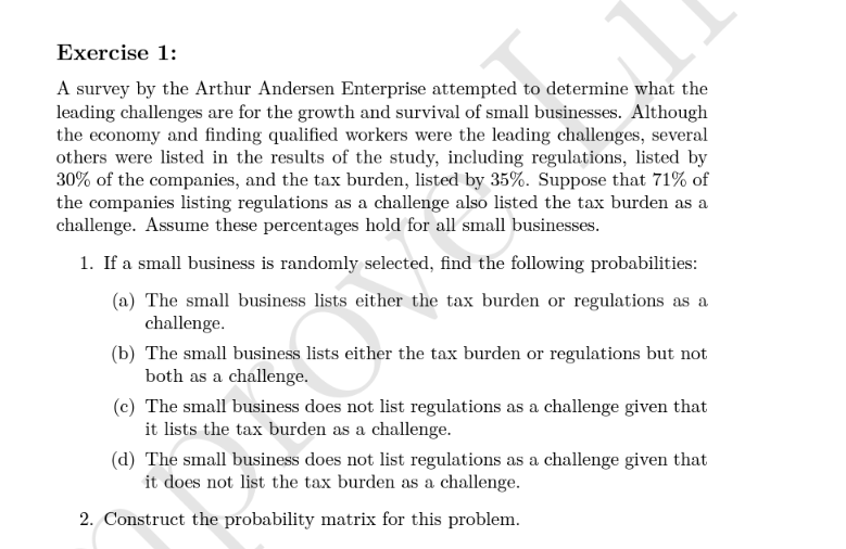 Solved Exercise 1:A survey by the Arthur Andersen Enterprise | Chegg.com
