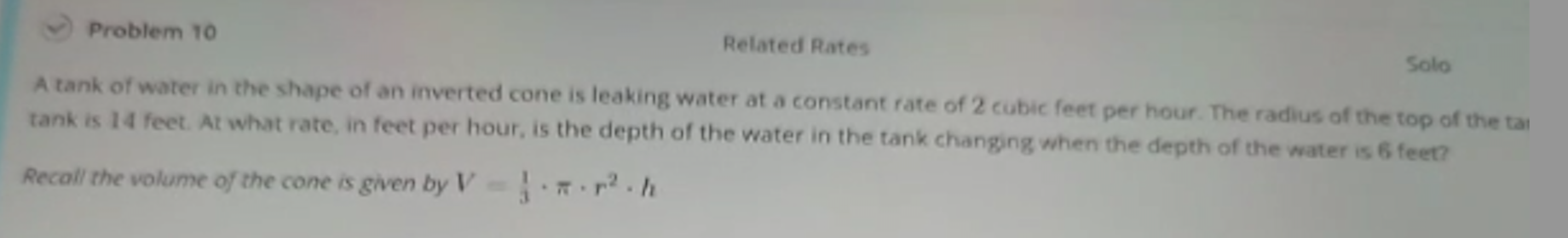 Solved Related Rates Solo A tank of water in the shape of an | Chegg.com