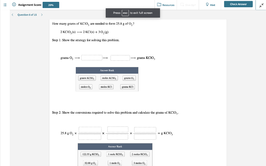 Assignment Score: 20% Resources Give Up Hint Check | Chegg.com