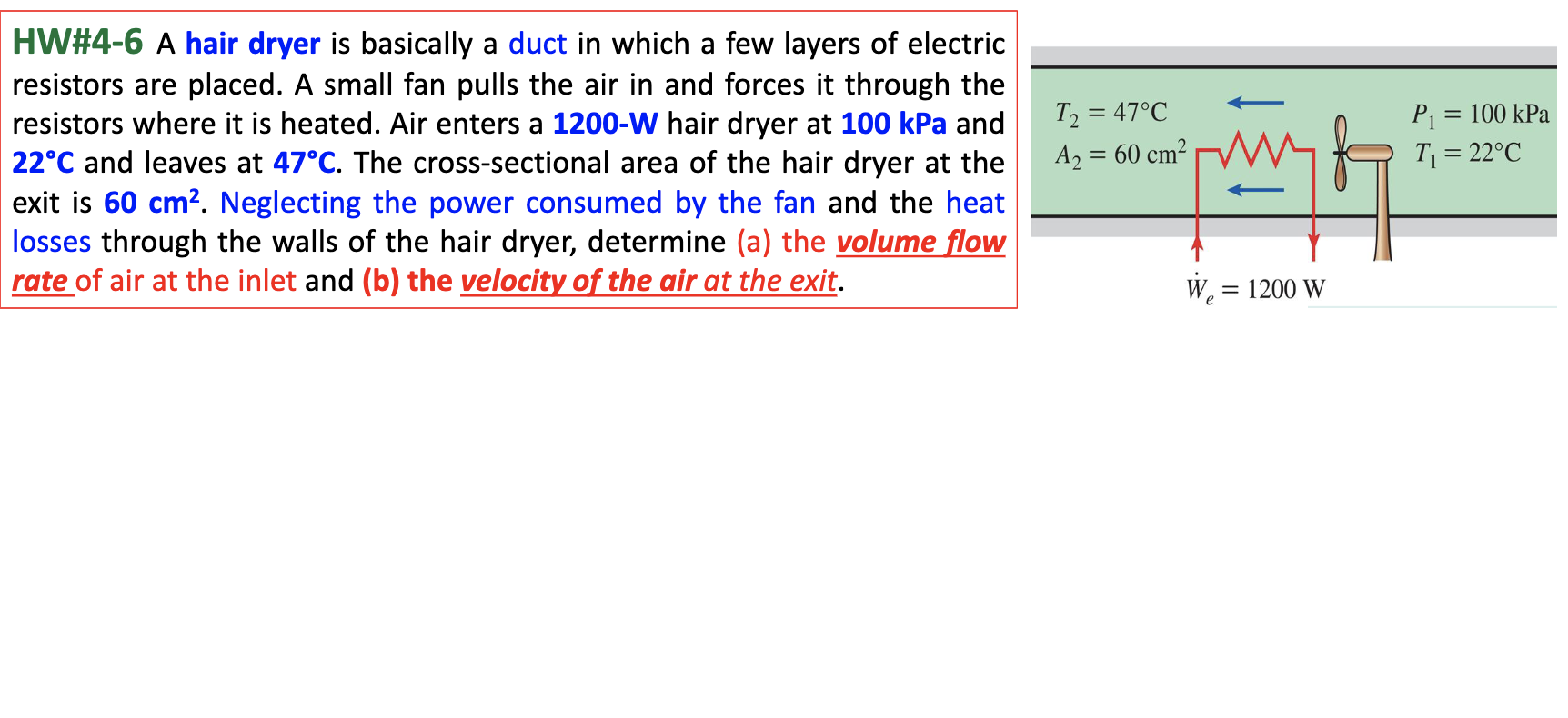 Solved HW#4-6 A hair dryer is basically a duct in which a | Chegg.com