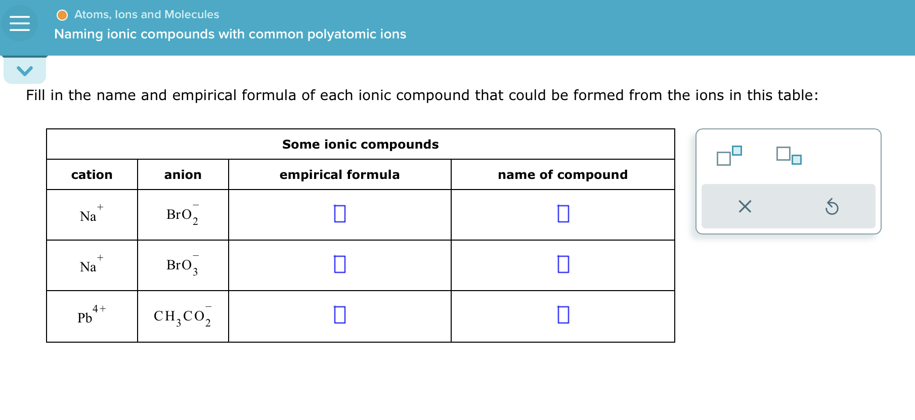 Solved Atoms, lons and MoleculesNaming ionic compounds with | Chegg.com