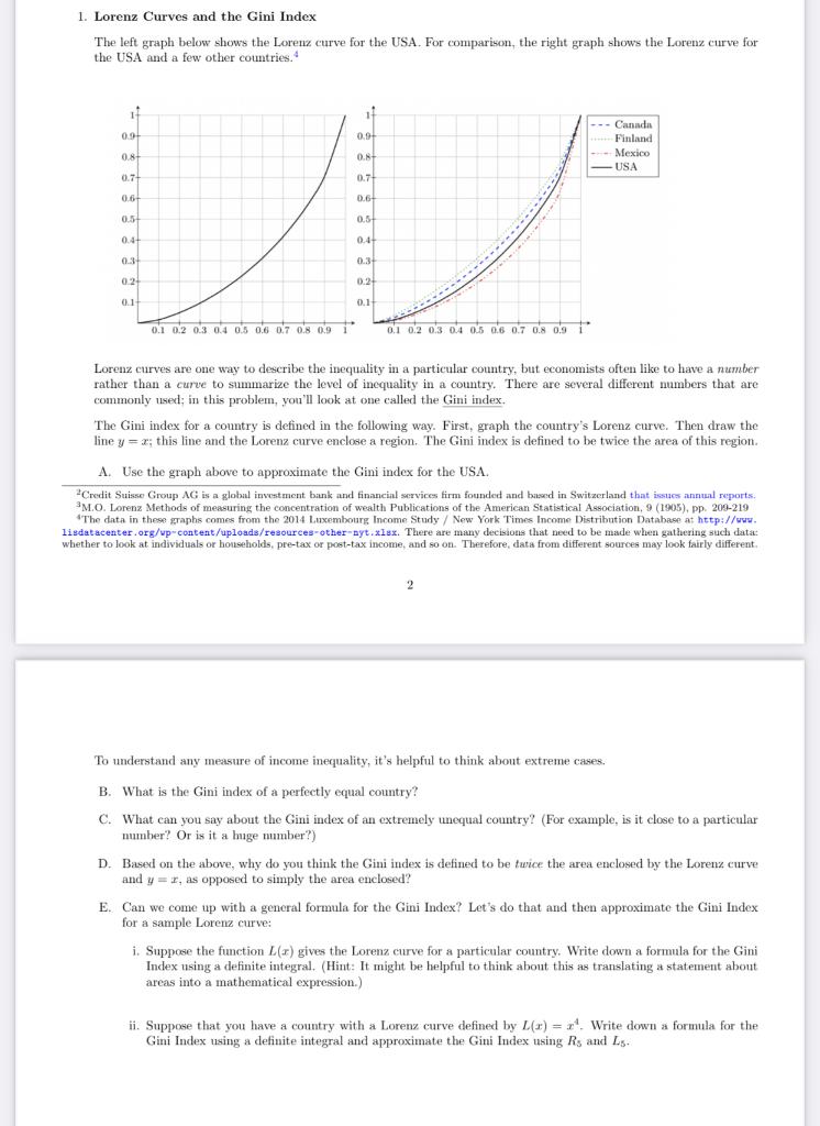 Solved 1. Lorenz Curves and the Gini Index The left graph | Chegg.com