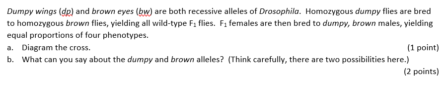 Solved Dumpy wings (dp) and brown eyes (bw) are both | Chegg.com