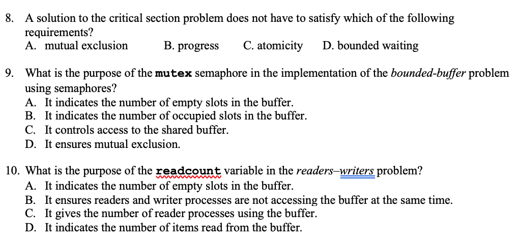 Solved 8. A solution to the critical section problem does | Chegg.com