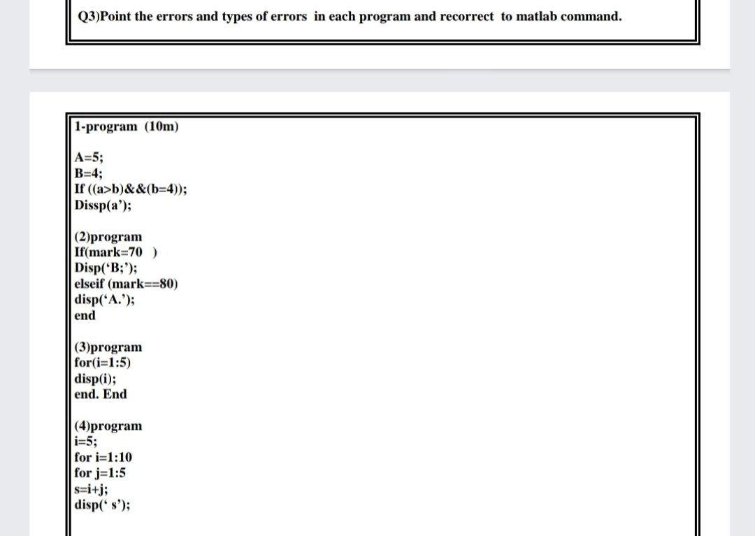 Solved Q3)Point the errors and types of errors in each | Chegg.com