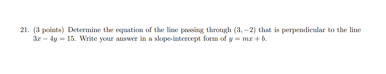 Solved 1 3 Points Determine The Equation Of The Line