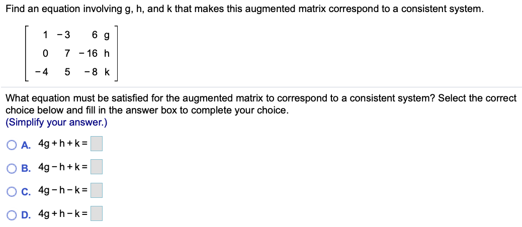 Solved Find an equation involving g, h, and k that makes | Chegg.com