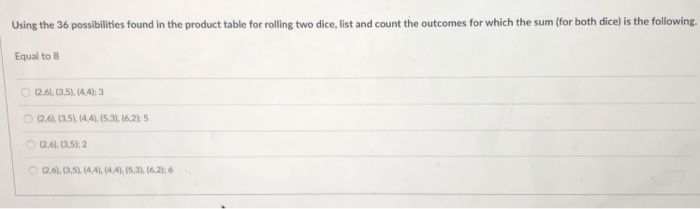 Solved Using the 36 possibilities found in the product table | Chegg.com