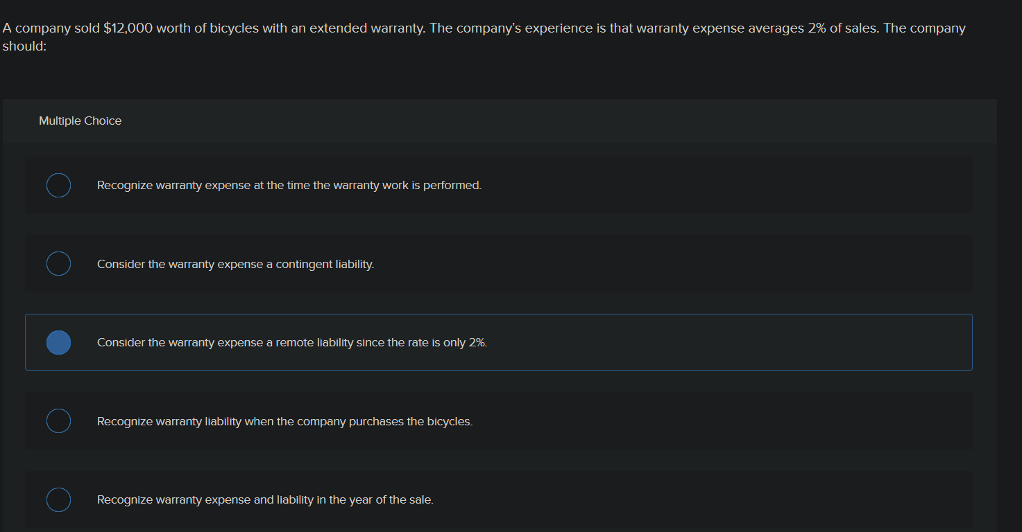 Solved A company sold $12,000 worth of bicycles with an | Chegg.com