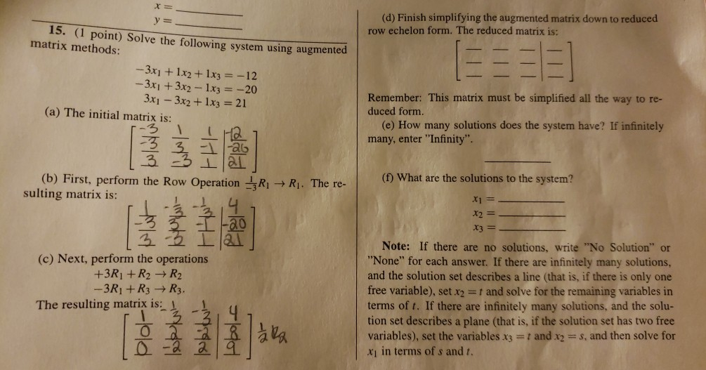 Solved (d) Finish simplifying the augmented matrix down to | Chegg.com