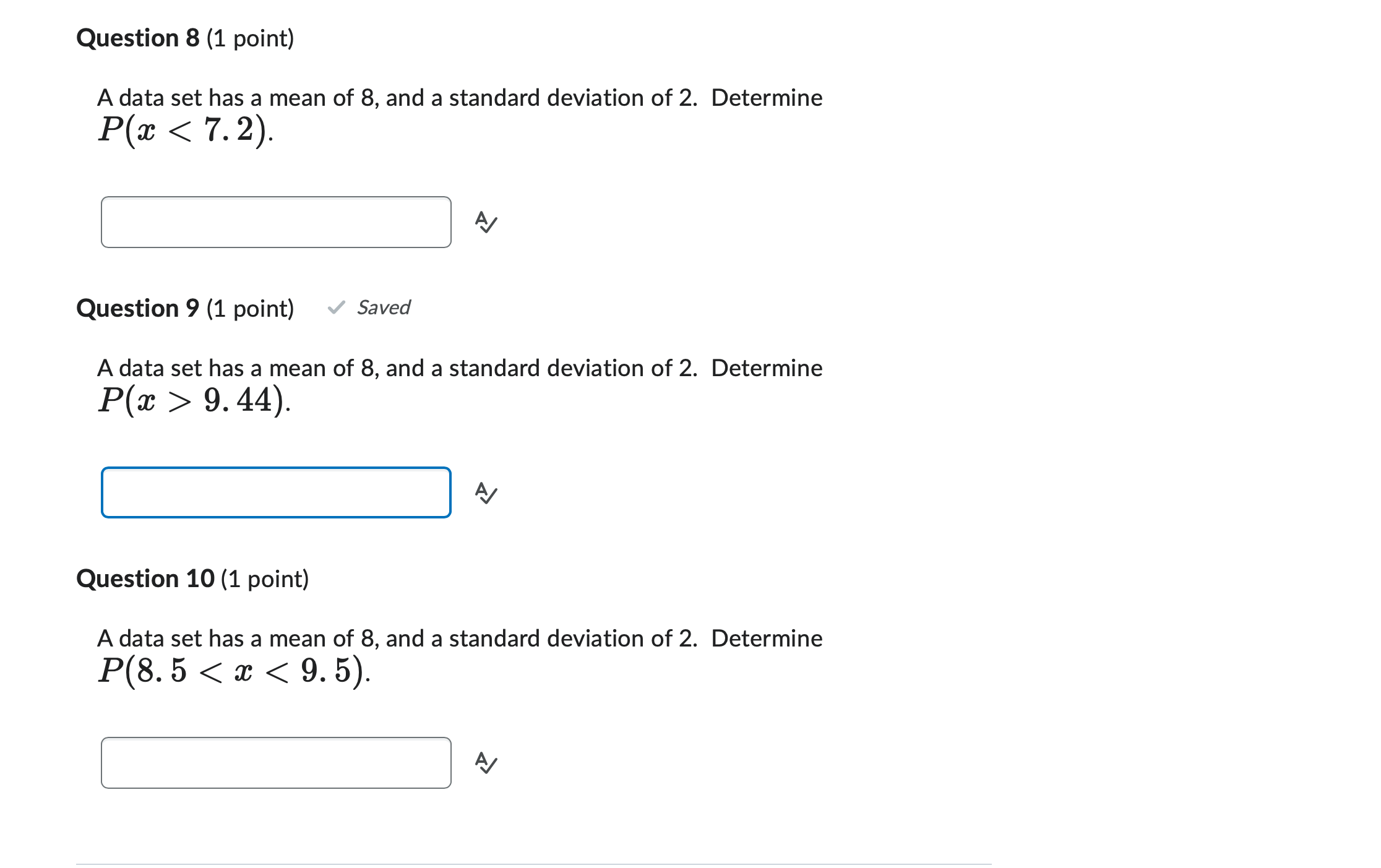 Solved A data set has a mean of 8 , and a standard deviation | Chegg.com