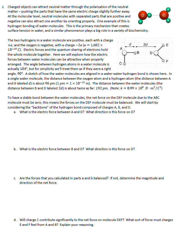 Solved H d 2d © E A OB 1. Charged objects can attract | Chegg.com