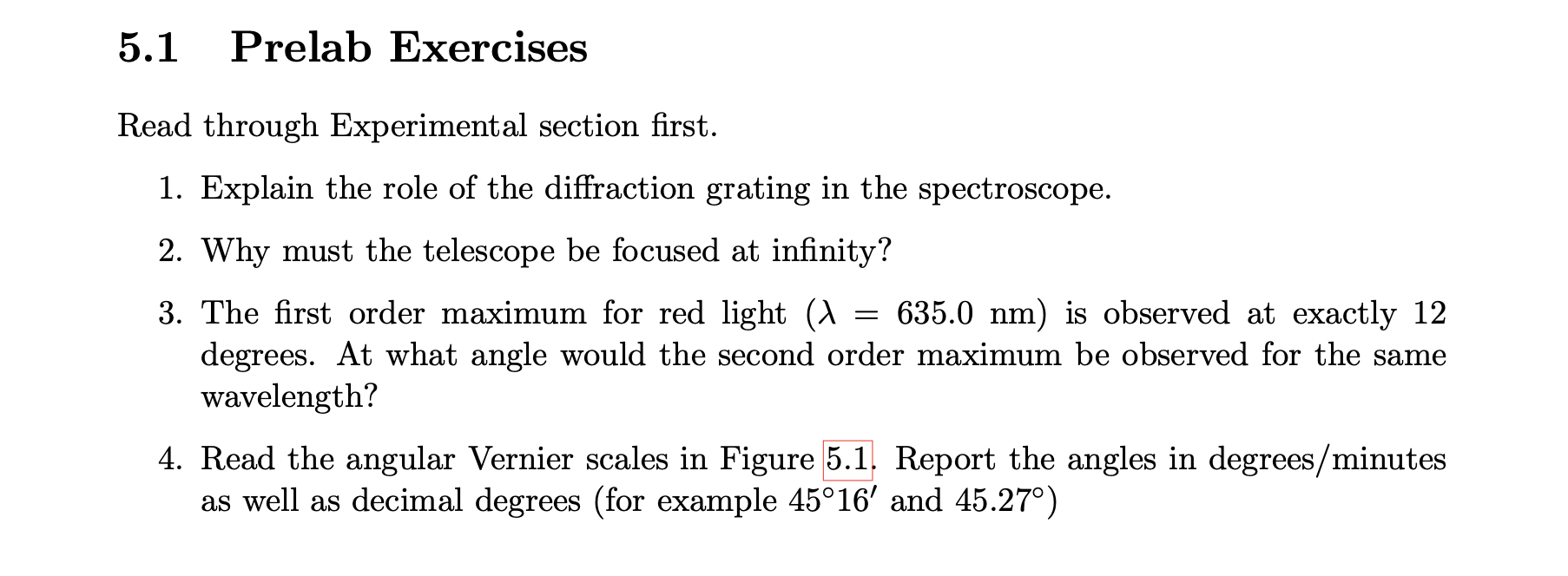 Solved 5.1 ﻿Prelab ExercisesRead through Experimental | Chegg.com