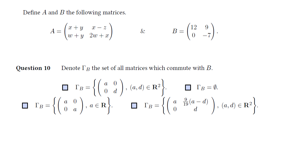 Solved Define A and B the following matrices. 12 9 A= x+y X | Chegg.com
